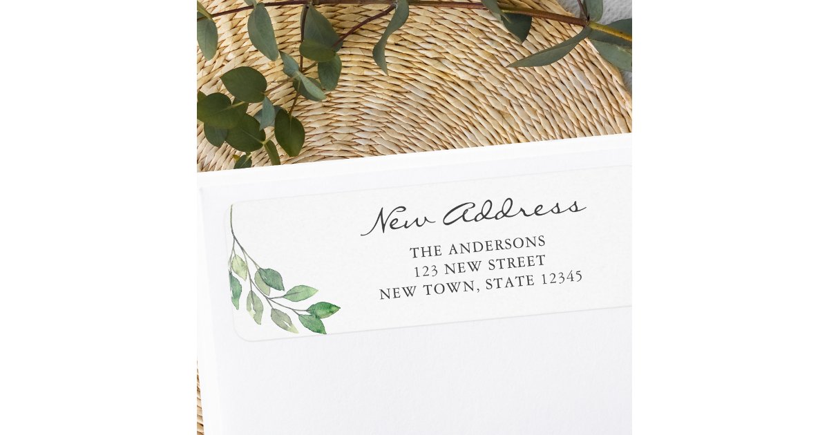 New Address Minimalist Greenery Return Address Label | Zazzle