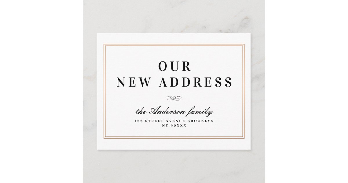 New address, new home gold frame postcard | Zazzle