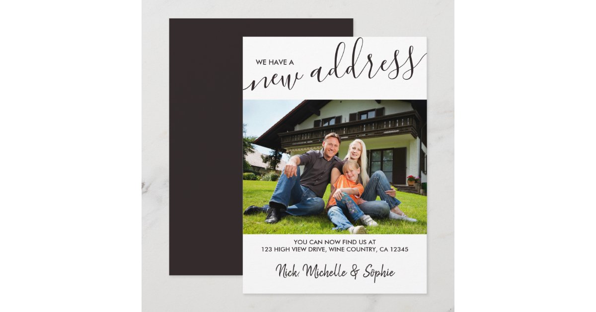 New Address Photo and Elegant Script Moving Announcement | Zazzle