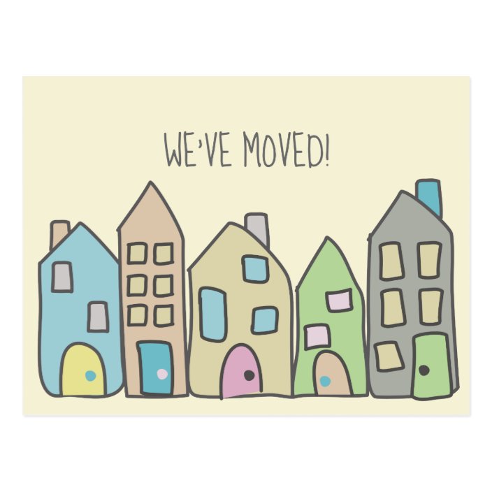 New Address Postcards Hand Drawn Doodle Houses | Zazzle.com