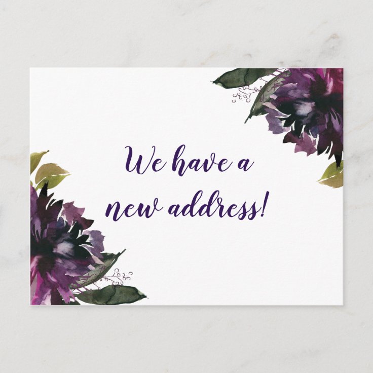 new address purple floral botanical postcard | Zazzle
