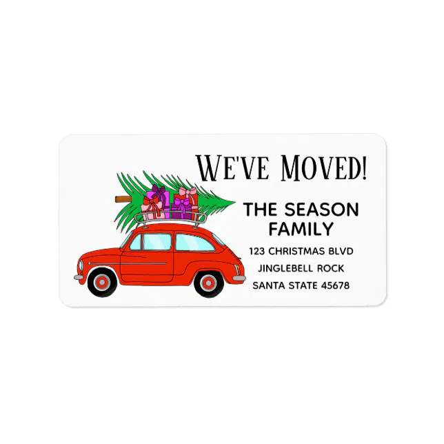 New Address Red Car with Christmas Gifts Label | Zazzle