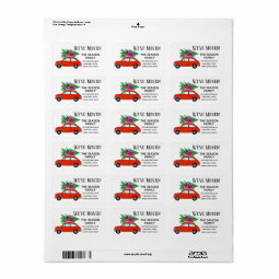 New Address Red Car with Christmas Gifts Label | Zazzle