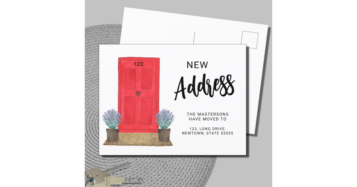 New Address Red Door Moving Announcement Postcard | Zazzle