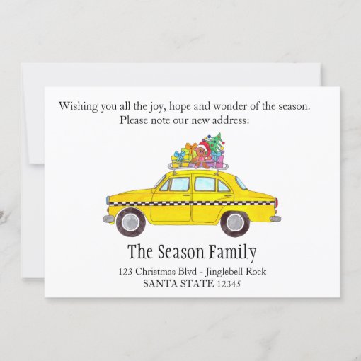 New Address Yellow Cab Taxi Christmas Gifts Invitation | Zazzle