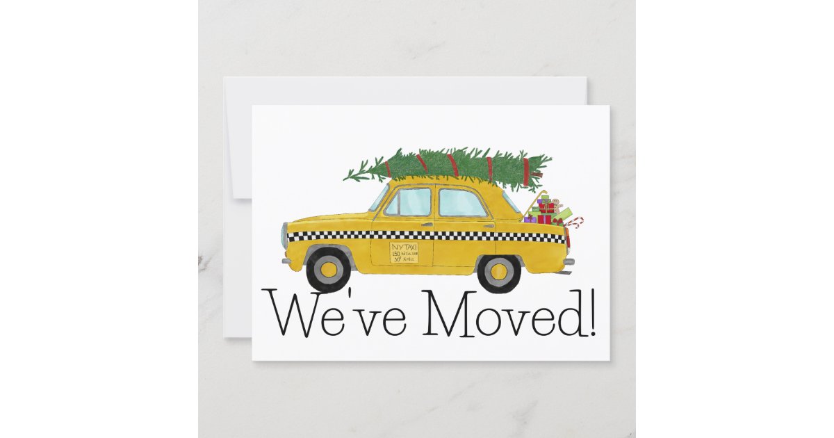 New Address Yellow Cab Taxi Christmas tree Invitation | Zazzle