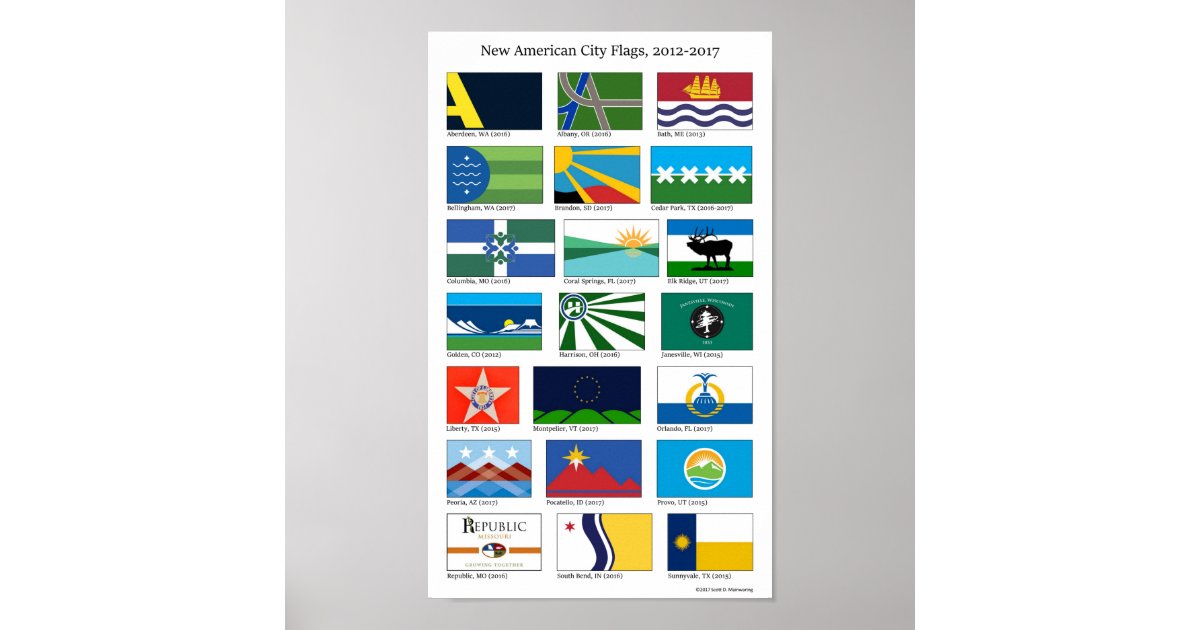 New American City Flags, 2012-2017 (8.5 x 14 in) Poster | Zazzle