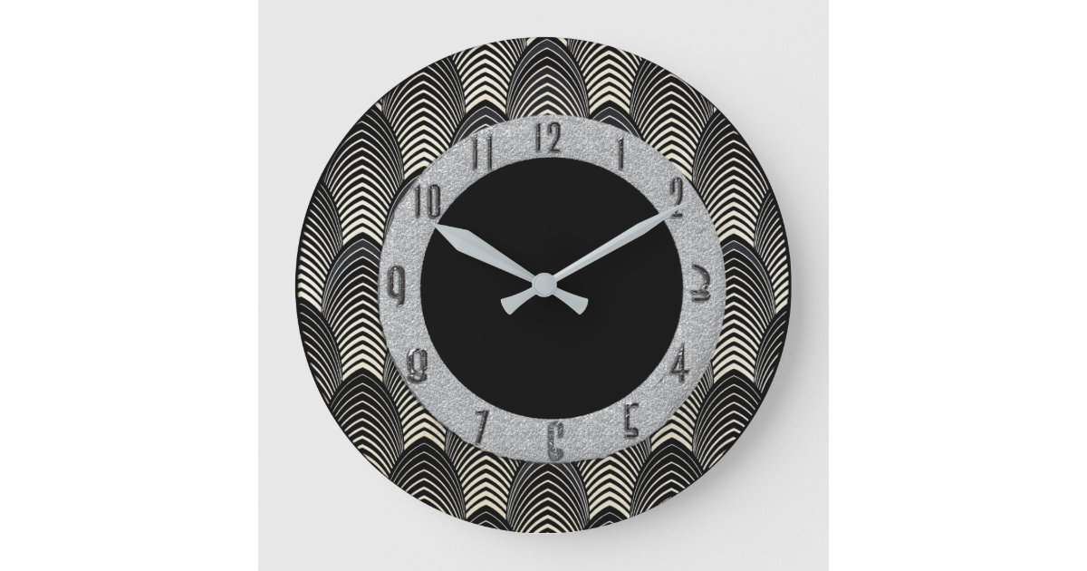 New Art Deco Style Black and silver Large Clock | Zazzle