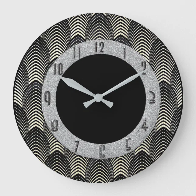 New Art Deco Style Black and silver Large Clock | Zazzle