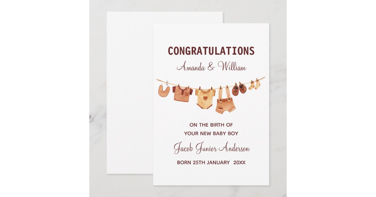 New Baby-Baby Clothes Congratulations Personalized Card | Zazzle