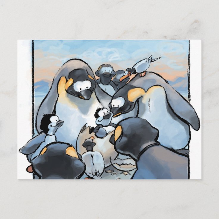 new baby birth penguin congratulations cute family postcard | Zazzle