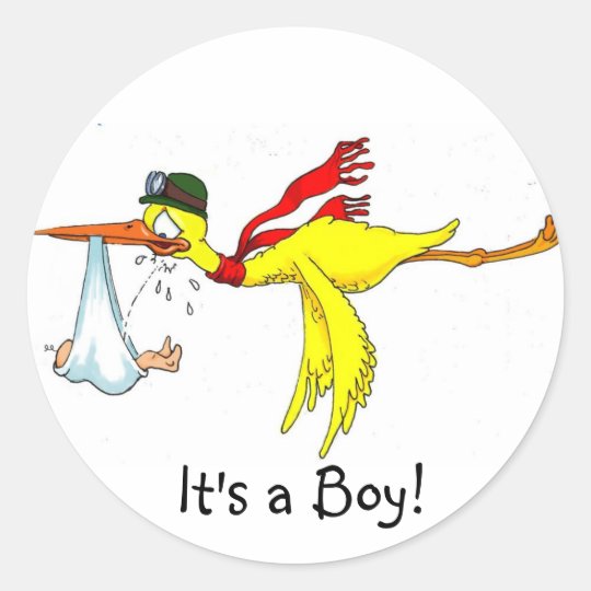 New baby boy Peeing on the stork! Classic Round Sticker | Zazzle.com