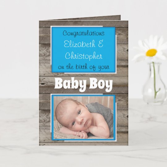 New Baby congratulations photo rustic blue Card | Zazzle.com
