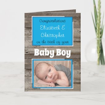 New Baby congratulations photo rustic blue Card | Zazzle