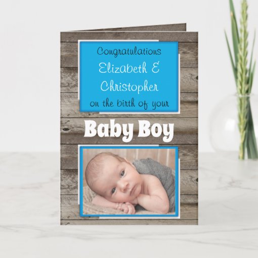 New Baby congratulations photo rustic blue Card | Zazzle