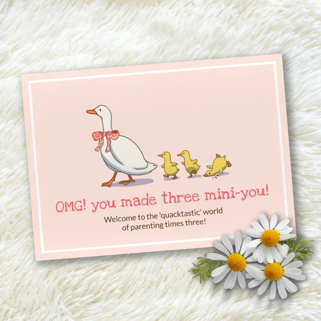 New Baby Ducks Blush Pink Triplets Congratulations Card | Zazzle