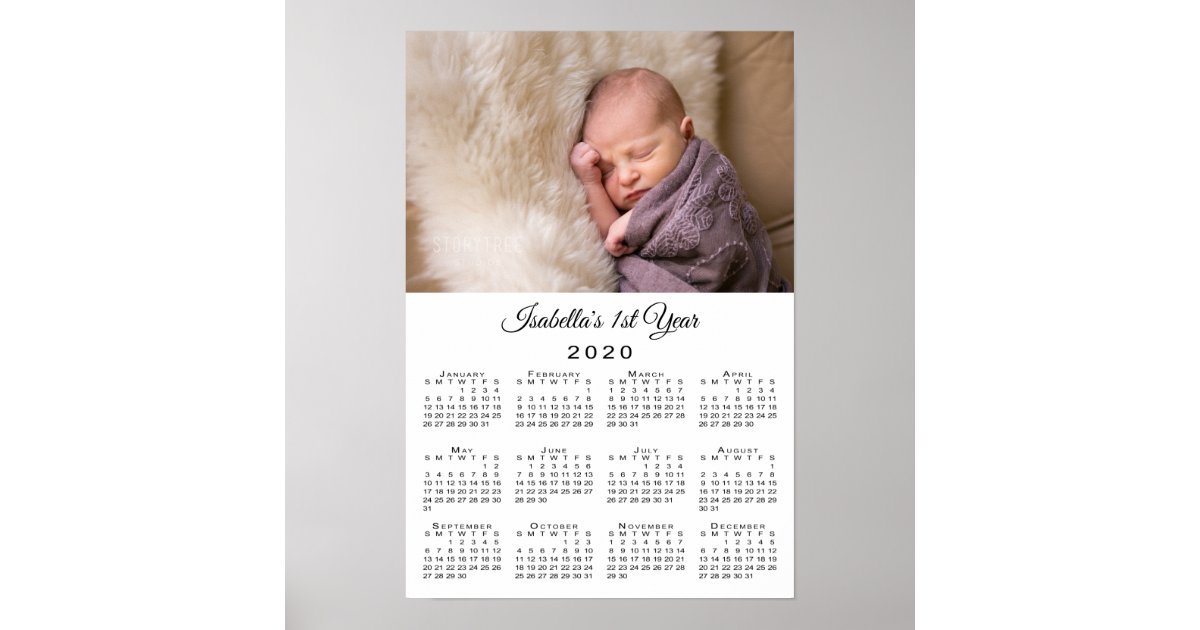 New Baby First Year Photo and Name 2020 Calendar Poster | Zazzle
