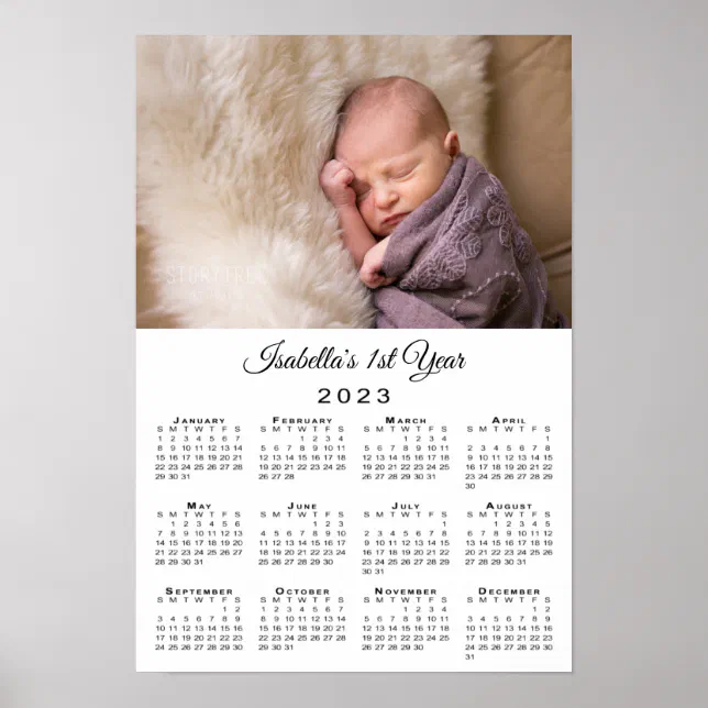 New Baby First Year Photo and Name 2023 Calendar Poster | Zazzle