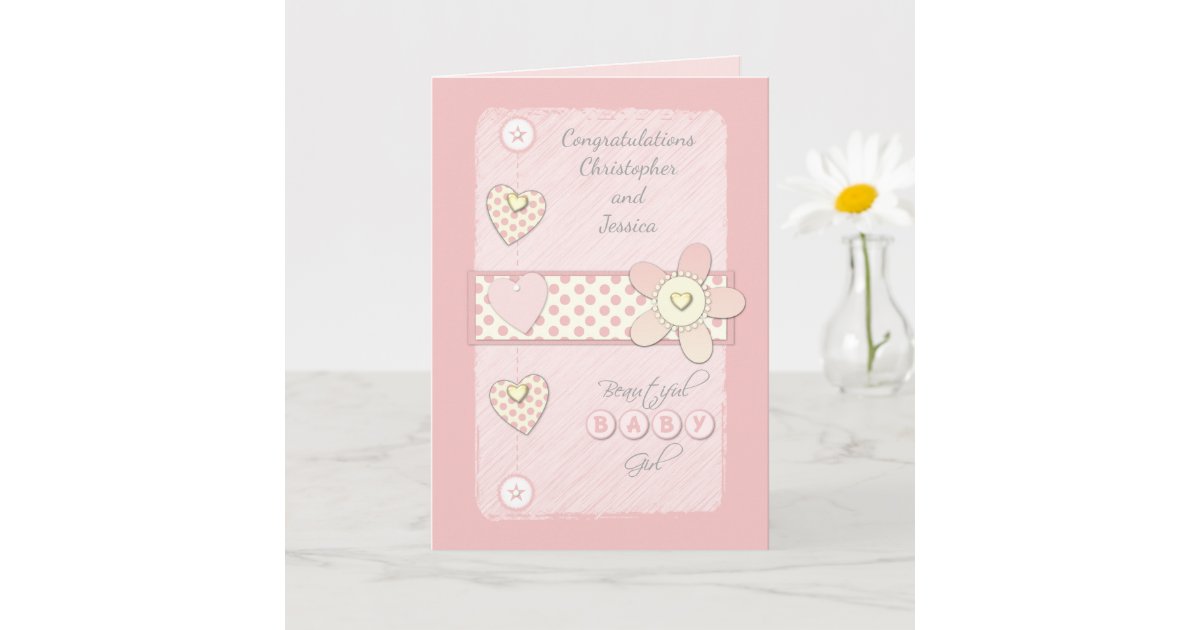 New Baby Girl Card Pink celebrates | Zazzle