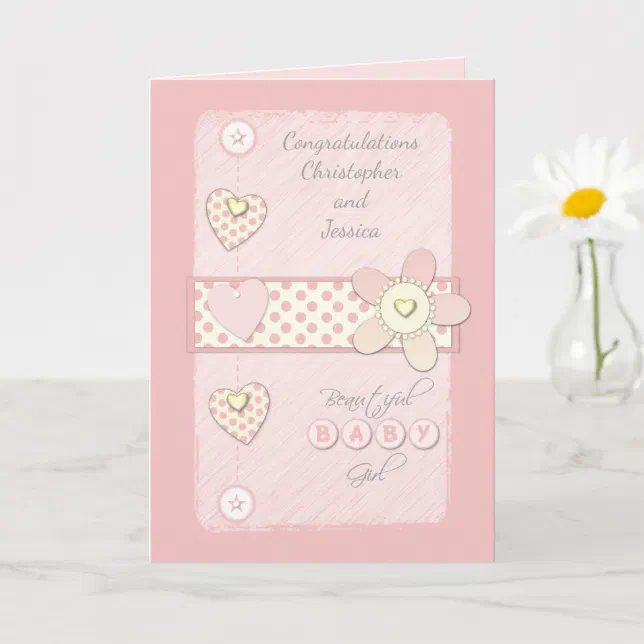 New Baby Girl Card Pink celebrates | Zazzle