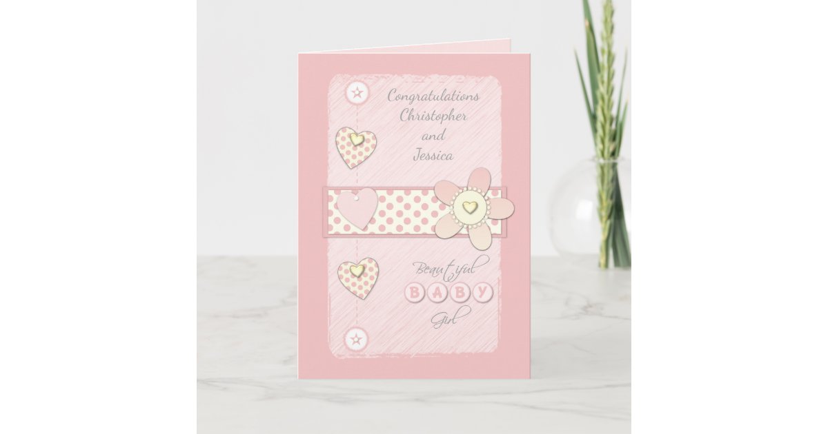 New Baby Girl Card Pink celebrates | Zazzle