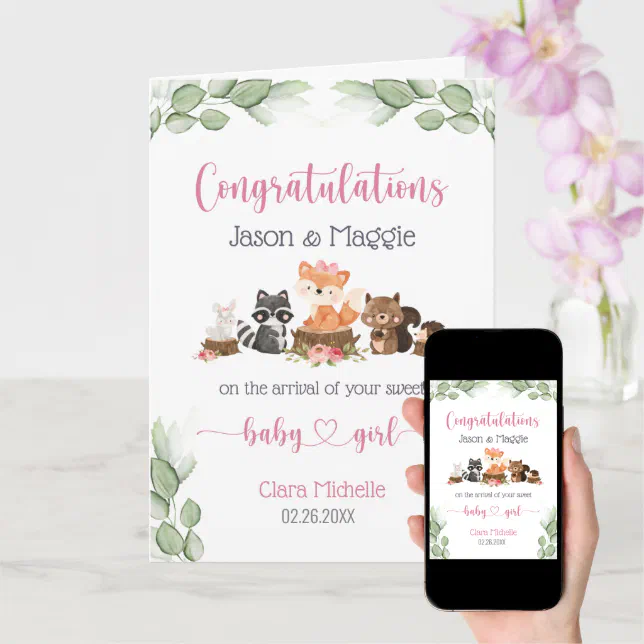 New Baby Girl Pink Personalized Congratulations Card | Zazzle