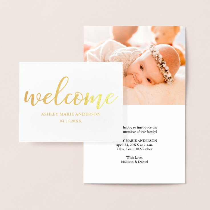 New Baby Modern Announcement Gold Foil Note Card | Zazzle