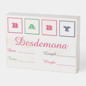 New Baby Nursery Hospital Door Baby Statistics Wooden Box Sign | Zazzle