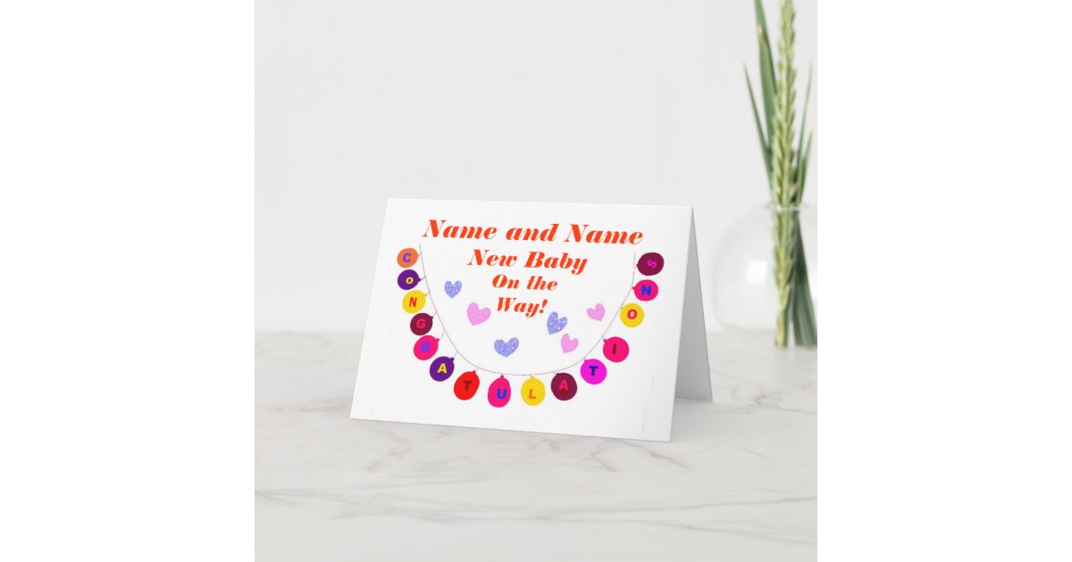 New baby on way, congratulations, Add Names front. Card | Zazzle.com