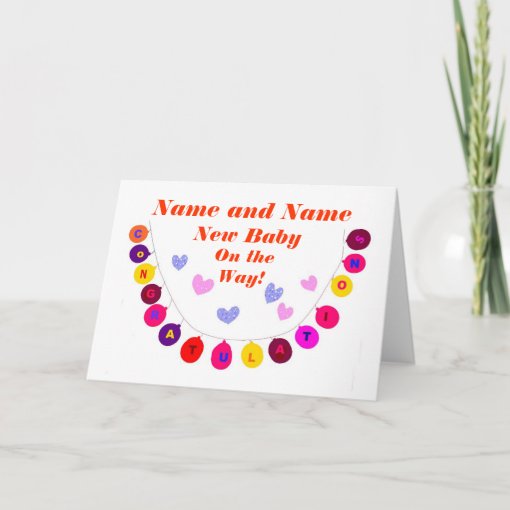 New baby on way, congratulations, Add Names front. Card | Zazzle
