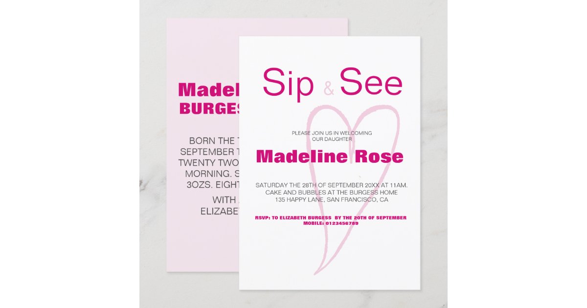 New Baby Sip and See with statistics Invitation | Zazzle