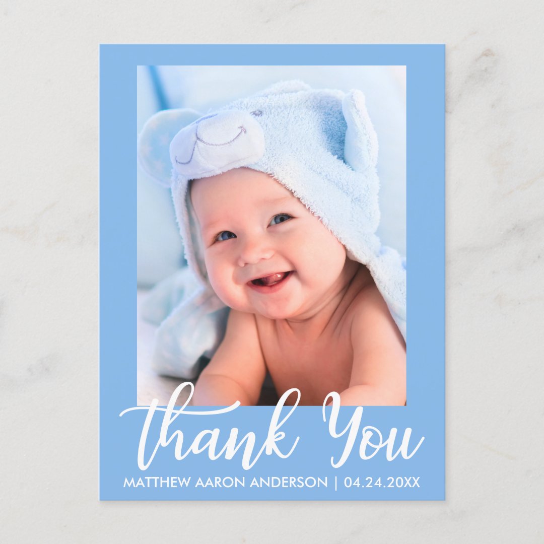 New Baby Thank You Blue Announcement Postcard | Zazzle