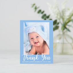 New Baby Thank You Blue Announcement Postcard | Zazzle