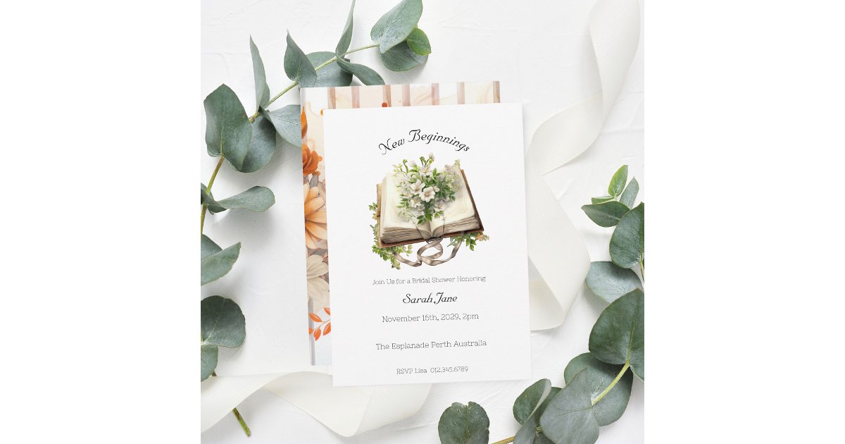 New Beginnings Bridal Shower Floral Open Book Invitation | Zazzle