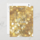 New Beginnings - Gold Inspirational Quote Postcard | Zazzle