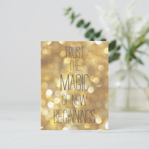 New Beginnings - Gold Inspirational Quote Postcard | Zazzle