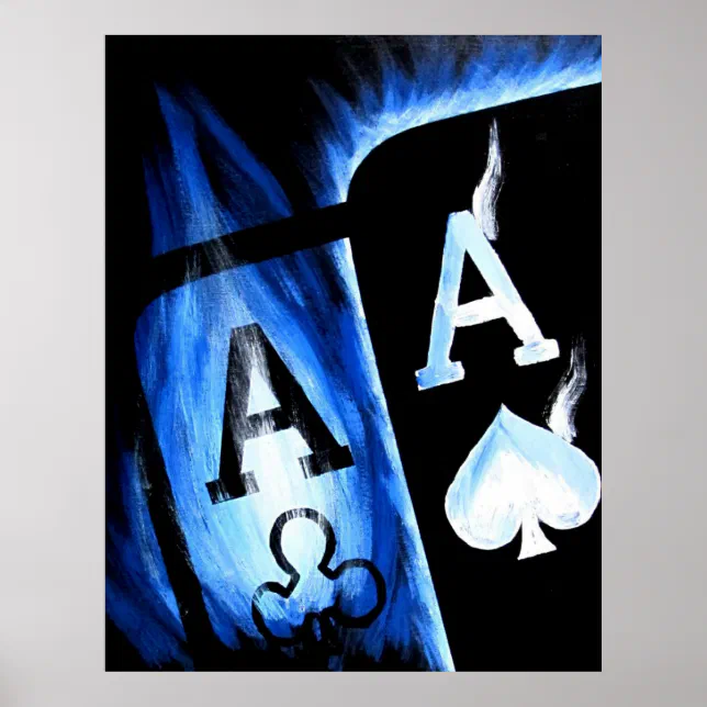 NEW BIGGER BLUE FLAMING POCKET ACES POKER ART POSTER | Zazzle