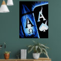 NEW BIGGER BLUE FLAMING POCKET ACES POKER ART POSTER | Zazzle