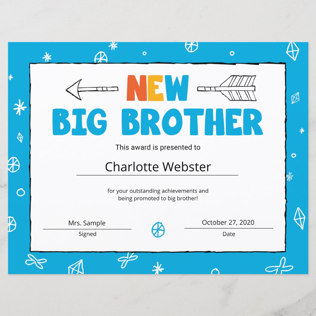 New Brother Certificate Sibling Certificate Award | Zazzle