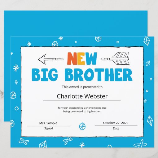 New Brother Certificate Sibling Certificate Award | Zazzle