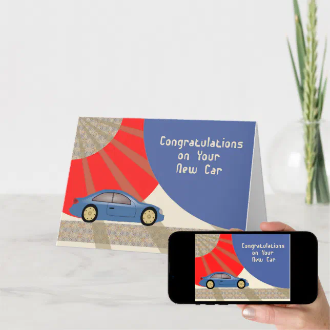 New Car Congratulations, Blue Car, Contemporary Card | Zazzle