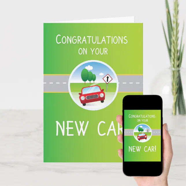 New Car Congratulations, Car on Road Card | Zazzle