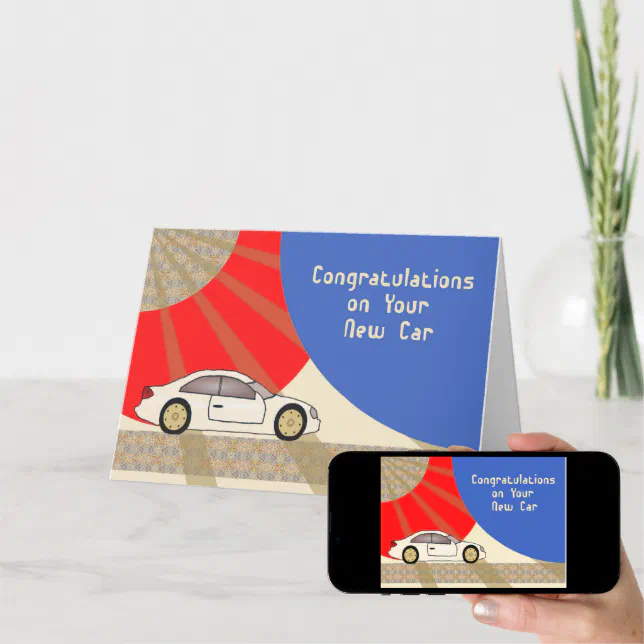 New Car Congratulations Card with Champagne Car | Zazzle