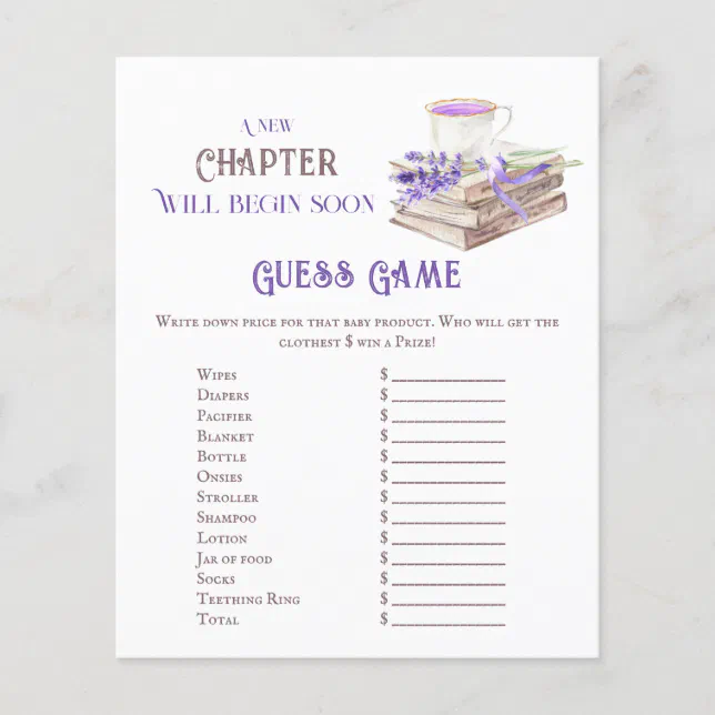 New Chapter Begin Lavender Brunch Baby Shower Game | Zazzle