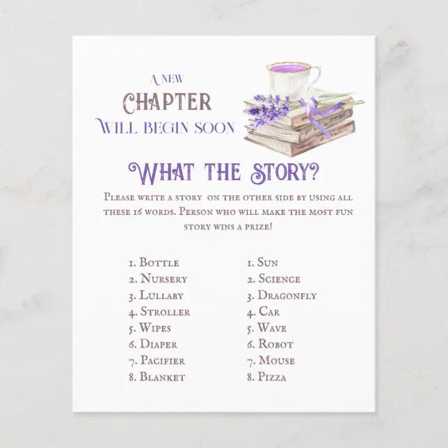 New Chapter Begin Lavender Story Baby Shower Game | Zazzle
