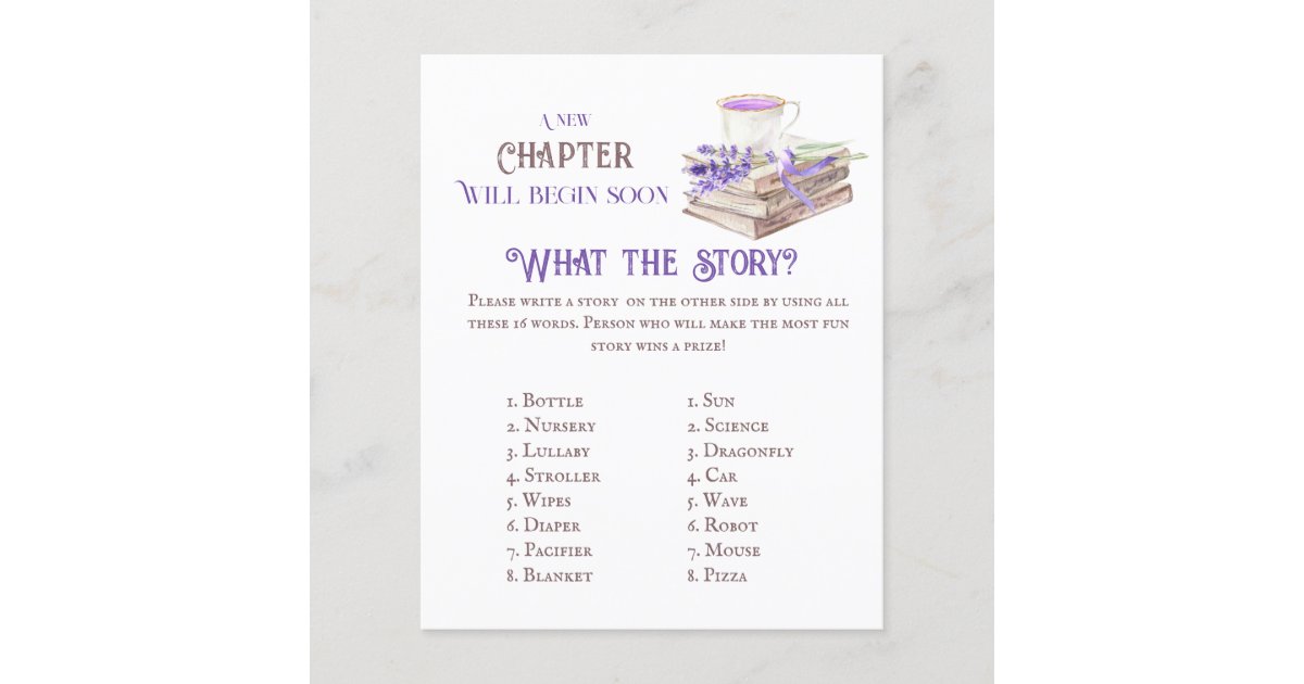 New Chapter Begin Lavender Story Baby Shower Game | Zazzle