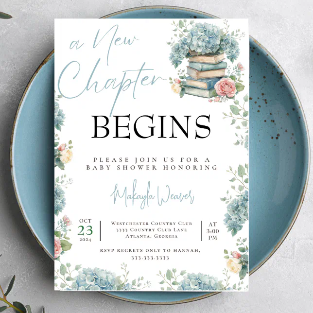 New Chapter Begins Blue Storybook Baby Shower Invitation | Zazzle