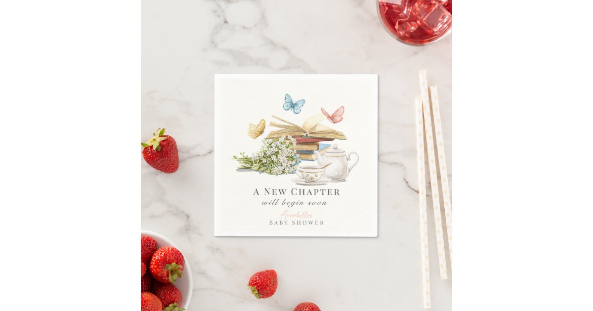 New Chapter Book Butterfly Baby Shower Napkins | Zazzle
