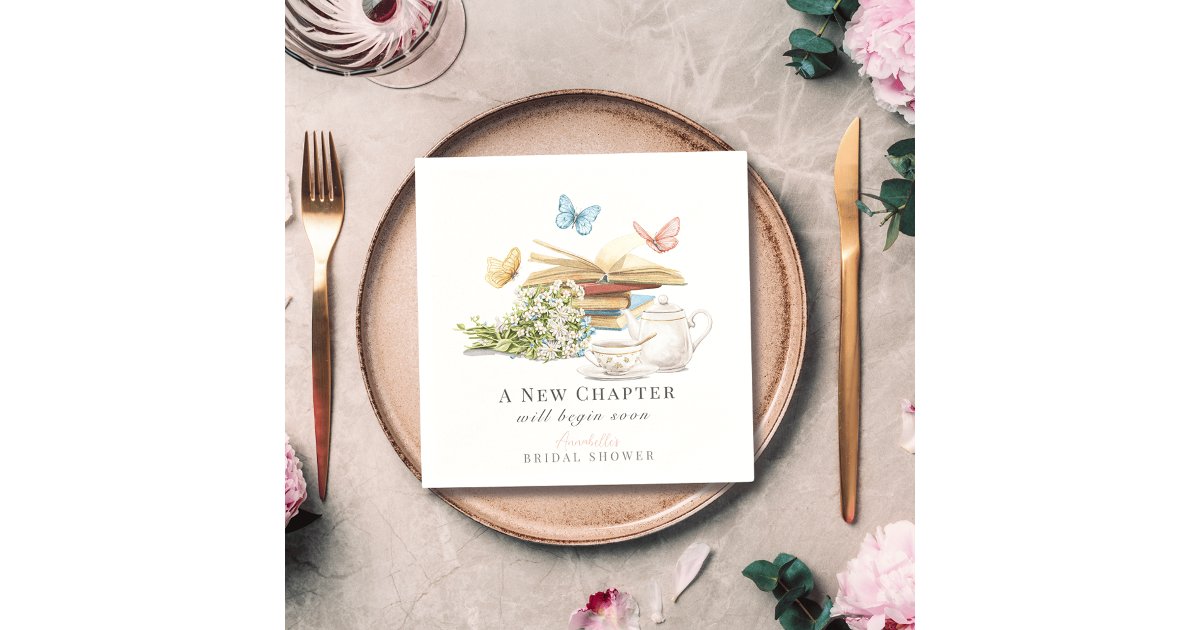 New Chapter Book Butterfly Bridal Shower Napkins | Zazzle