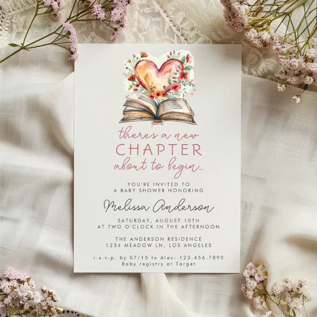 New Chapter Book Heart Gender Neutral Baby Shower Invitation | Zazzle